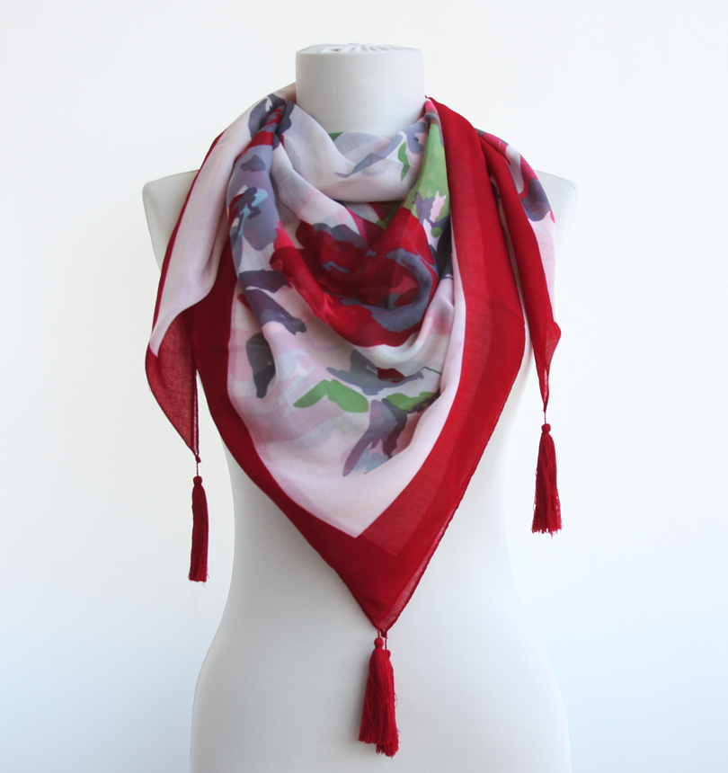 Red Tassel Scarf Summer Scarves Spring Scarves on Luulla
